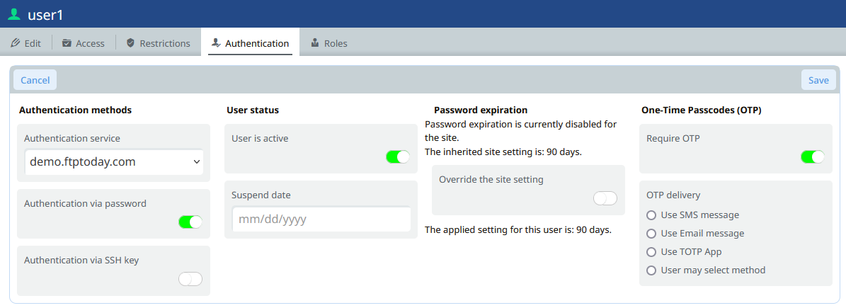 How to enable Multi-Factor Authentication (OTP) for a user account